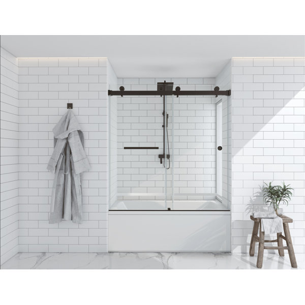 iGlass Shower Door 56"-60" W X 60" H Bypass Frameless Tub Door | Wayfair